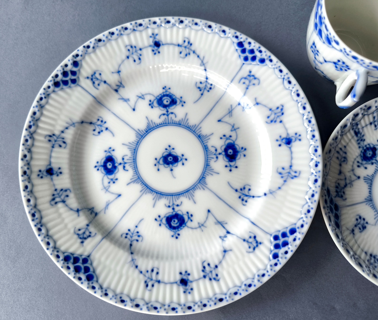 Royal Copenhagen Blue Fluted Half Lace Porcelain Cup, Saucer and Plate ...