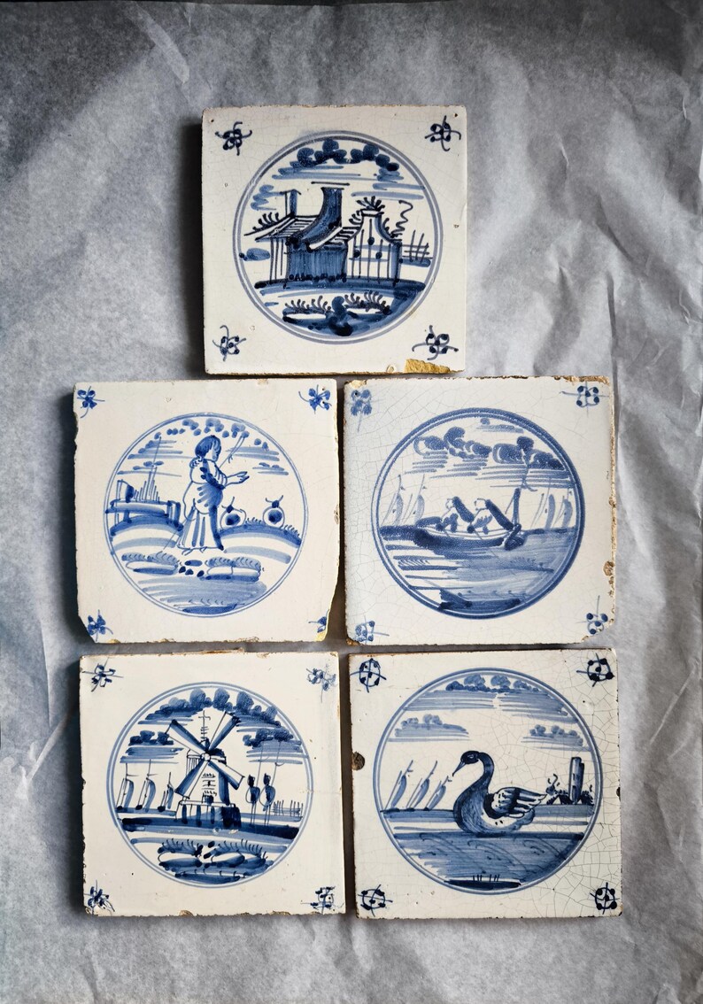 Antique 18th Century Delft Tile Blue and White Tiles Dutch Pottery ...