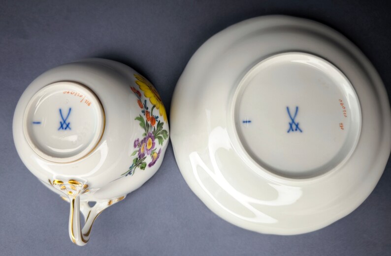 Meissen Coffee Set Blue Crossed Swords Coffee Cup With Saucer Flowers ...