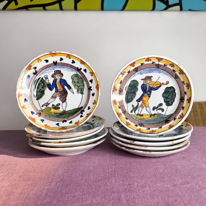 10 Antique Delft Plates De Klaauw 18th Century - Polychrome Hangertjes ...