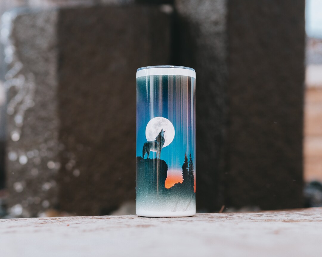 20 Oz Wolf Seneca Tribal Design Travel Tumbler With Spill-proof Lid ...