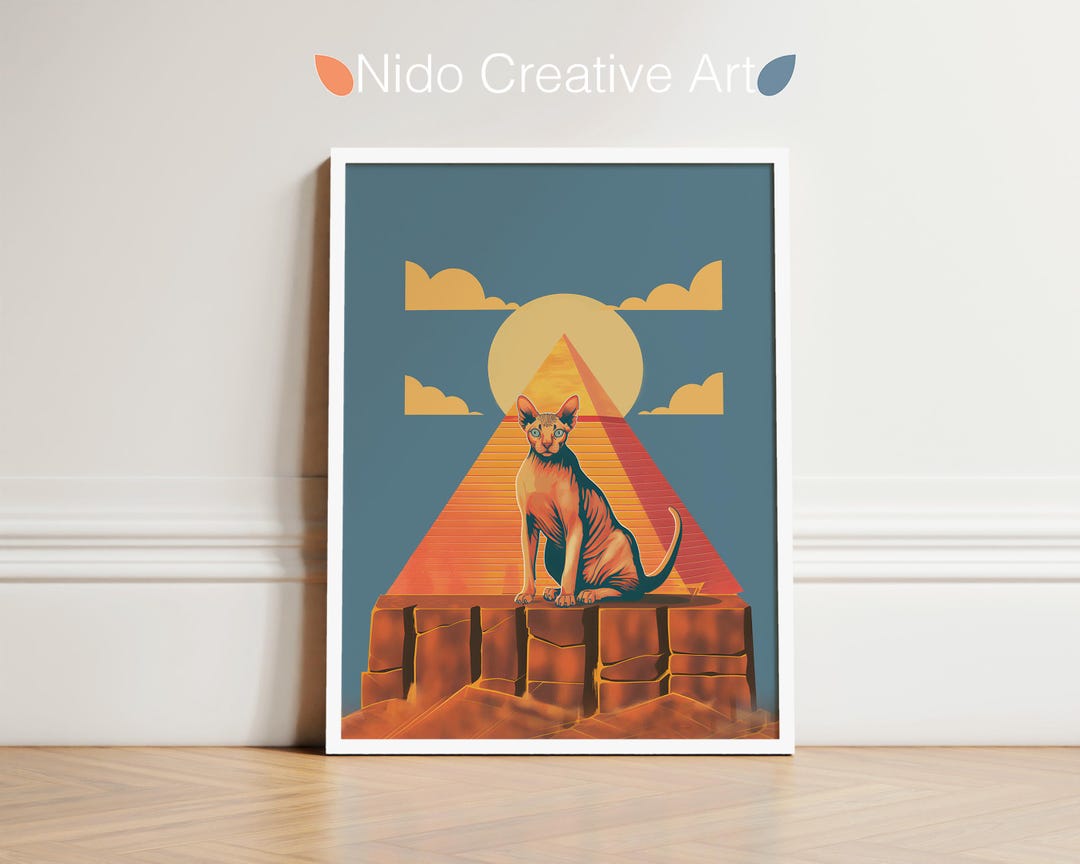Sphinx Cat Printable Wall Art, Egyptian Pyramid Design, Sun Clouds Sky ...