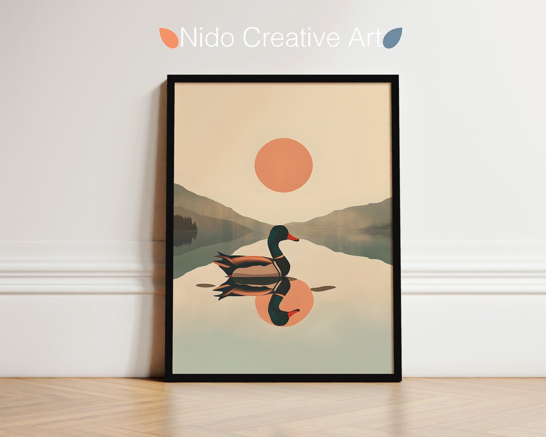 Duck Reflection Printable Wall Art, WPA Style Lake Sunset Scene ...