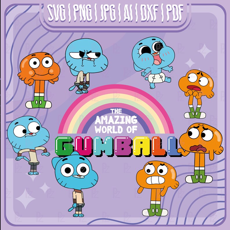 Cartoon Bundle Svg Gumball and Darwin Clipart Layered Vectors Png, Jpg ...