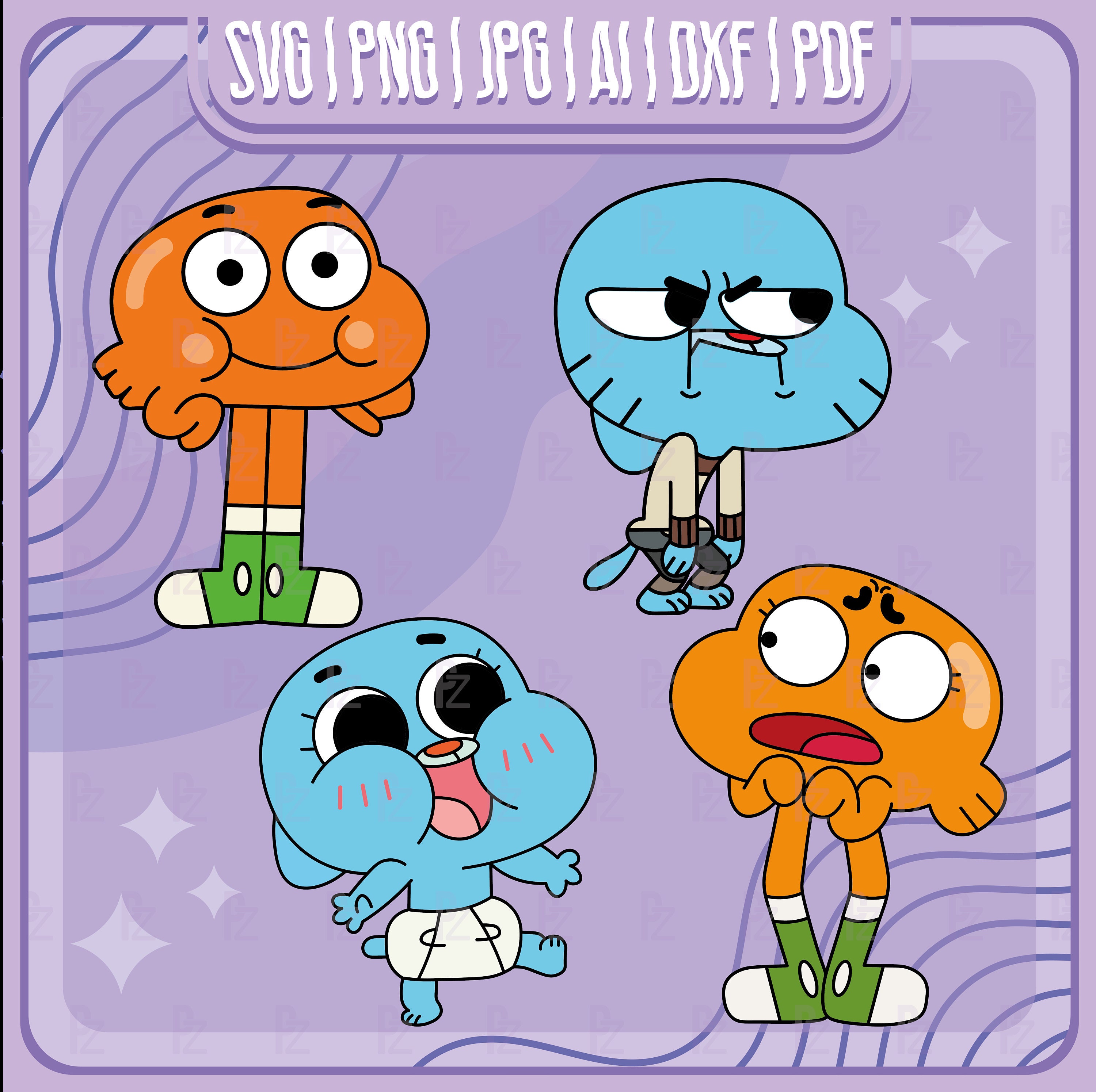Cartoon Bundle Svg Gumball and Darwin Clipart Layered Vectors Png, Jpg ...