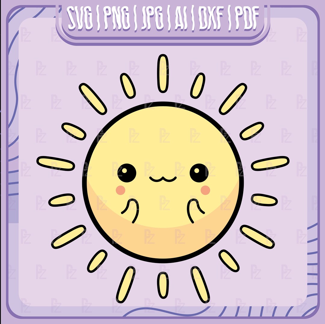 Kawaii Sun SVG Cute and Kawaii Svg Sun Clipart Instant Download Png ...