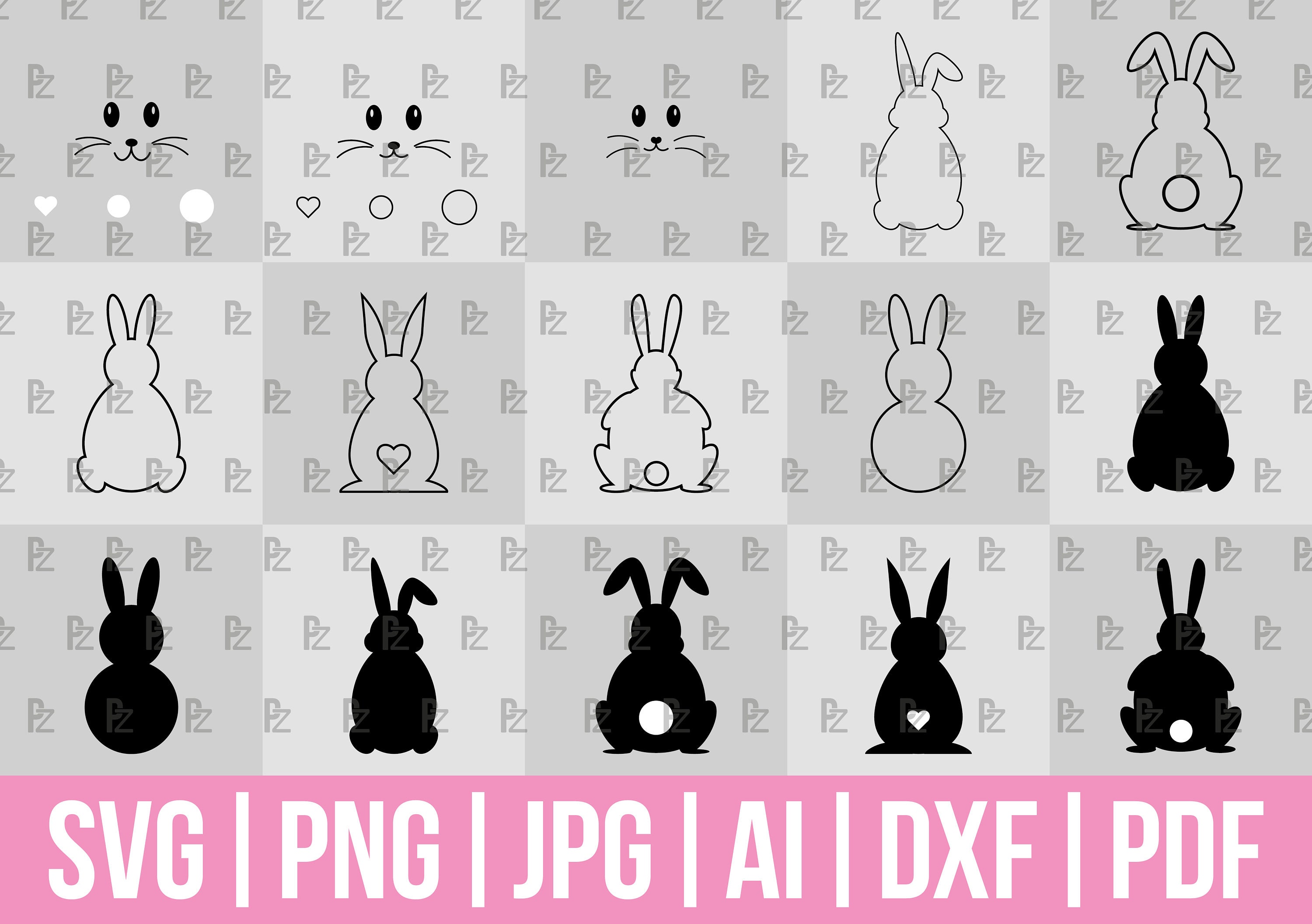 Easter Bunny SVG Bundle, Bunny DXF, Bunny Shape AI, Png, Jpg, Bunny ...