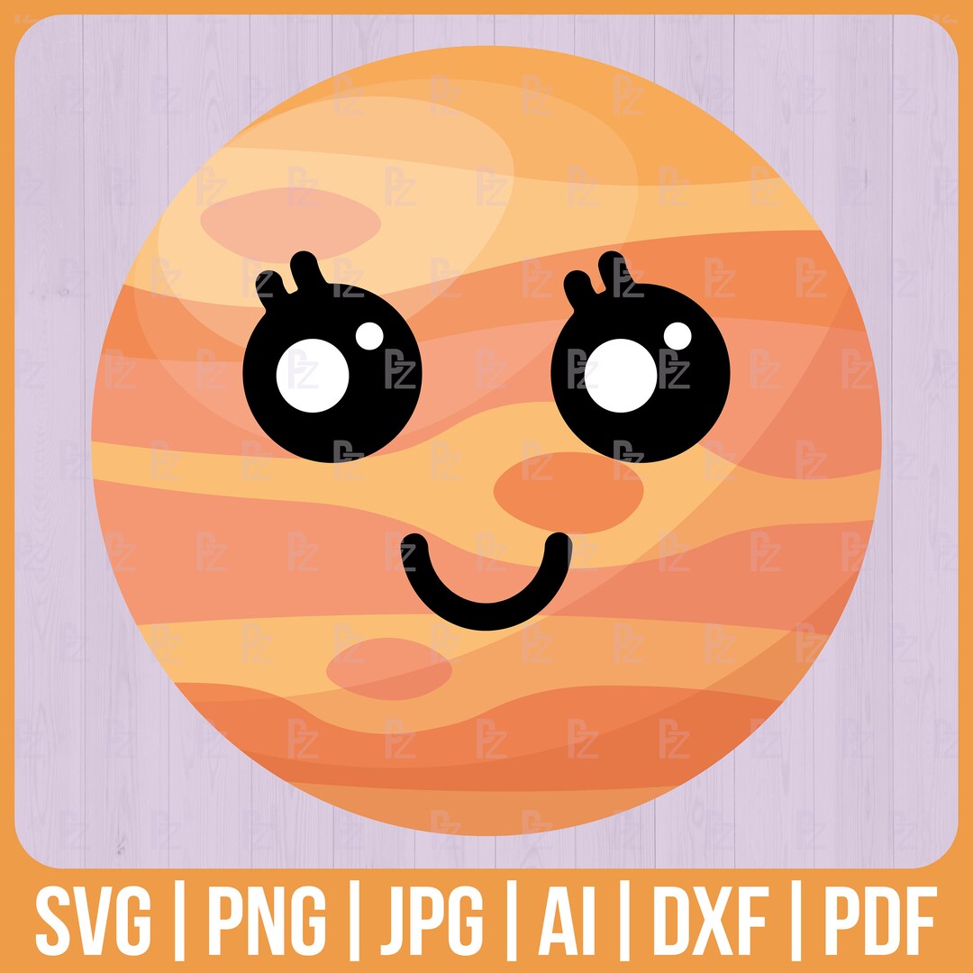 Planet Svg, Cute Planet Vector and Clipart, Kawaii Face Svg, Instant ...