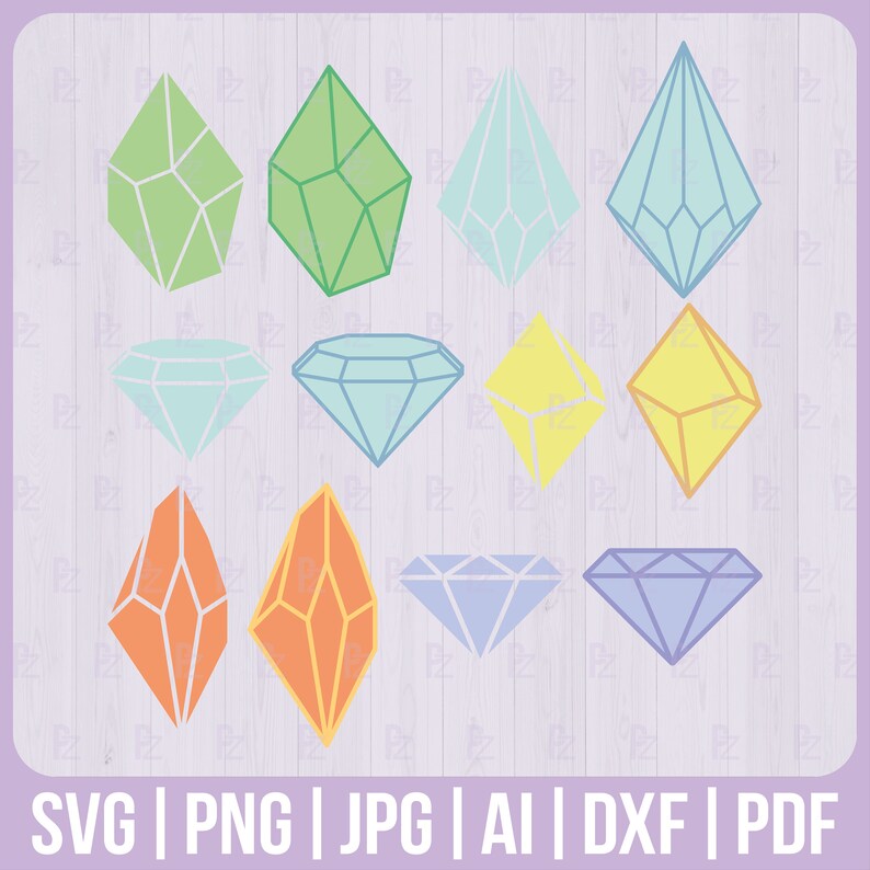 Crystals SVG Bundle, Diamonds Svg, Gemstones Svg, Svg, Dxf, Png, Jpg ...