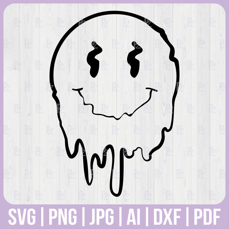 Smiley Face Svg, Drippy Smiley Svg, Fondant Smiley, Happy Face, Cutting ...