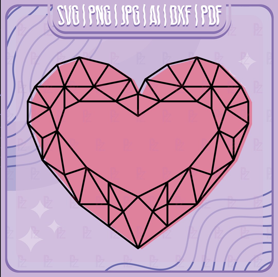 Crystal Heart Svg File Diamond Svg Gemstone Clipart and Vector Jpg, Png ...