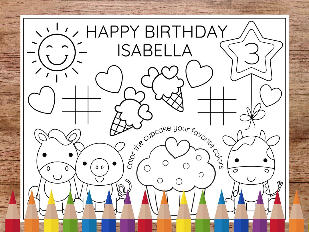 Personalized Farm Animal Birthday Coloring Placemat Page, Fun Kids ...