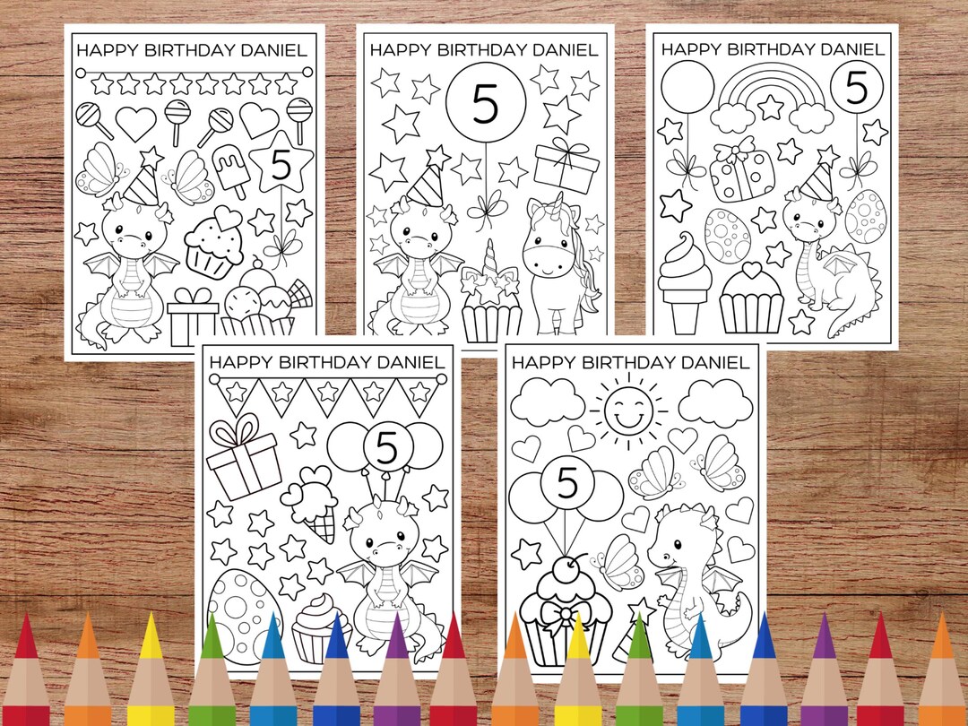 Personalized Unicorn & Dragon Birthday Coloring Placemat Page, Fun Kids ...