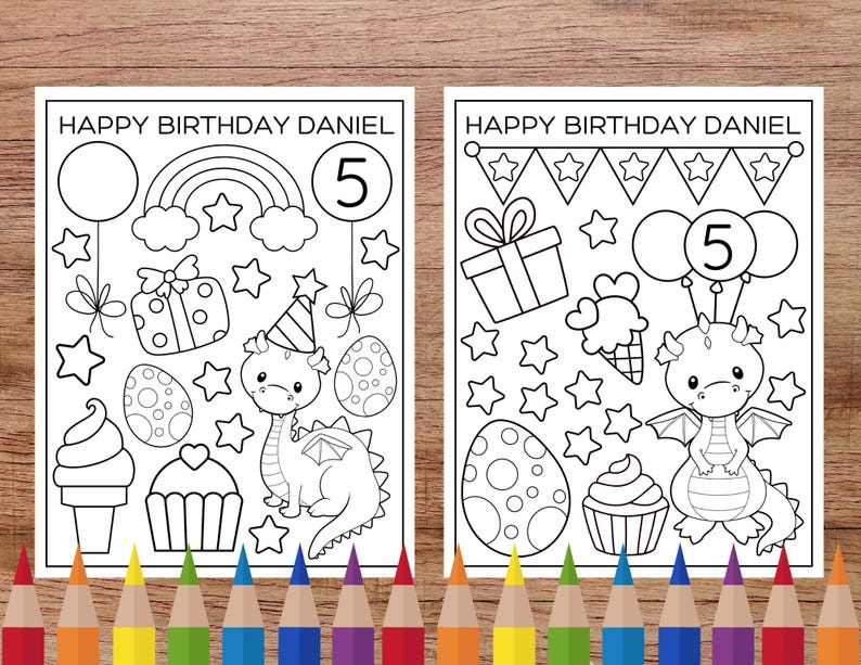 Personalized Unicorn & Dragon Birthday Placemat Coloring Page, Custom ...