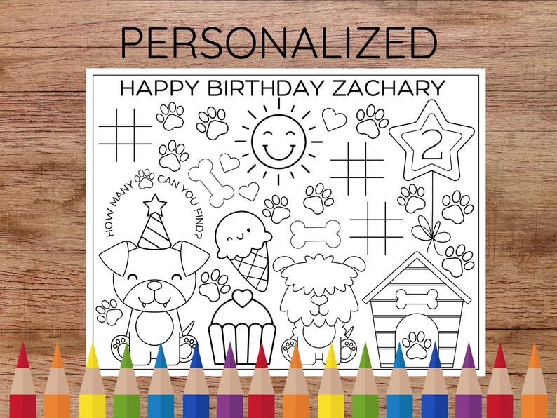 Personalized Dog-themed Coloring Placemat – Puppy Birthday Party ...