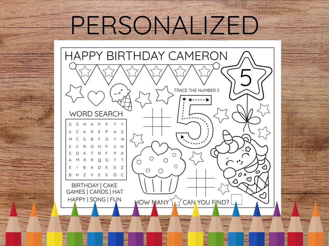 Birthday Coloring Placemat for Kids | Personalized Party Activity Sheet ...