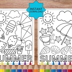 Summer Coloring Pages, Kids Activity Book, Fun Coloring Sheets, Summer ...