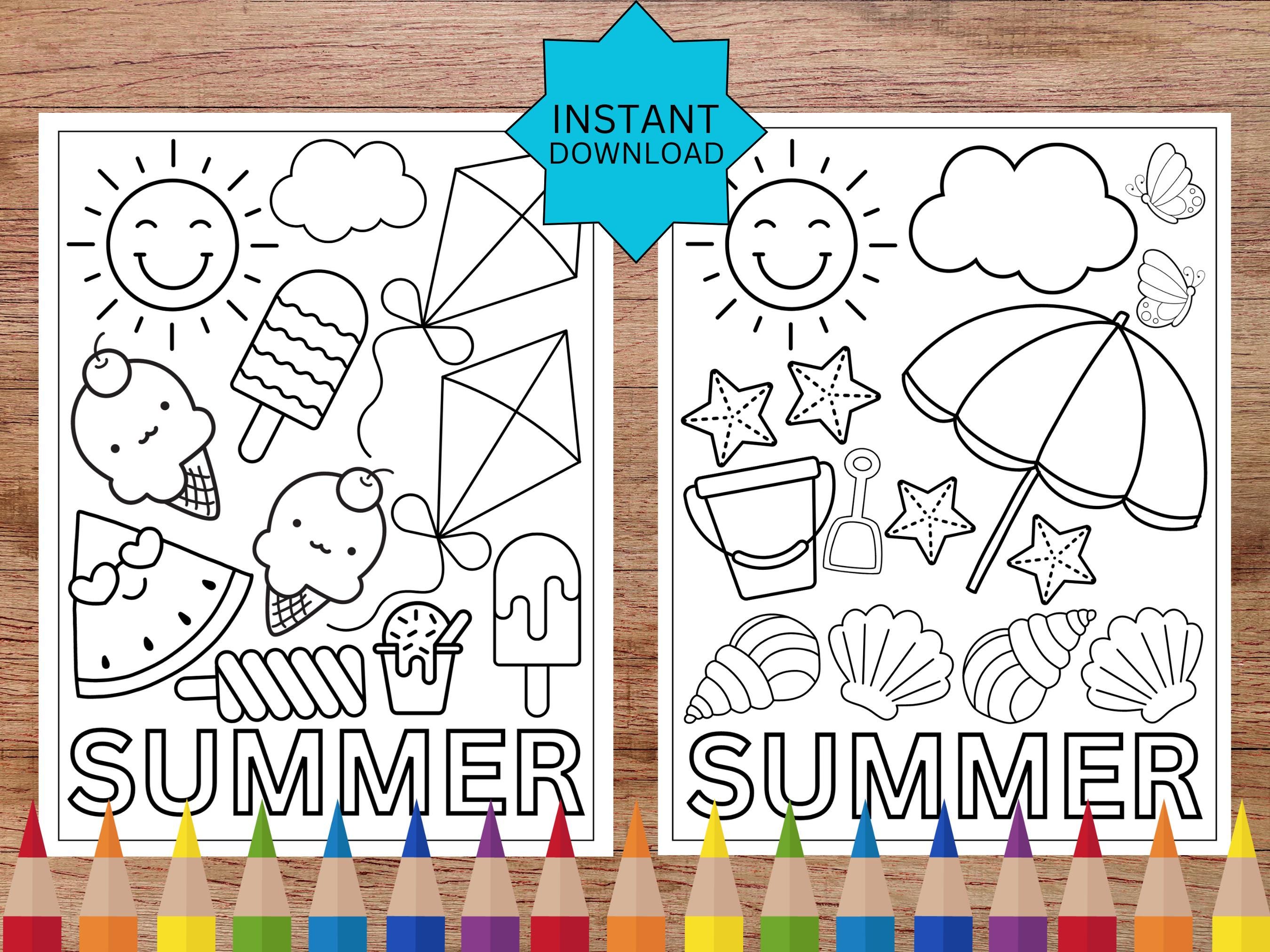 Summer Coloring Pages, Kids Activity Book, Fun Coloring Sheets, Summer ...