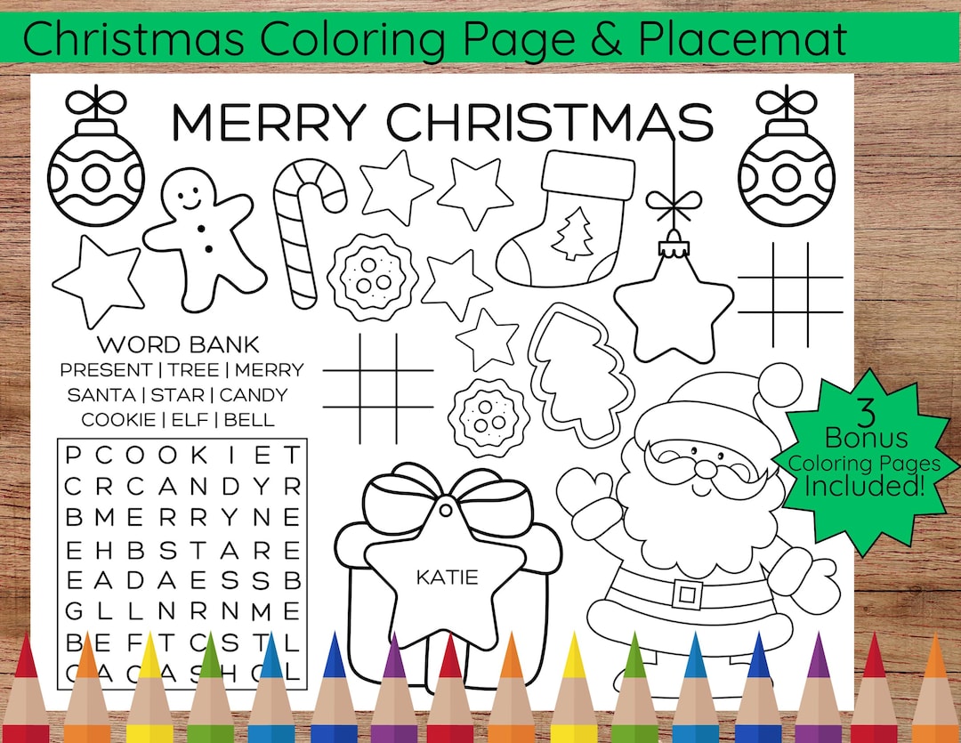 Personalized Christmas Coloring Placemat • Kids Holiday Activity ...