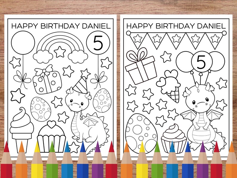 Personalized Unicorn & Dragon Birthday Coloring Placemat Page, Fun Kids ...