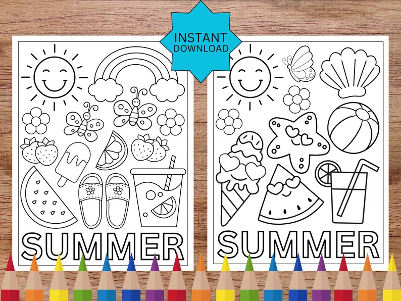 Summer Coloring Pages, Kids Activity Book, Fun Coloring Sheets, Summer ...