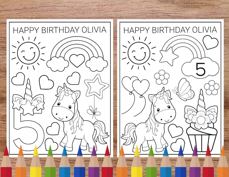 Unicorn Birthday Coloring Pages – Personalized Name and Age – Kids ...