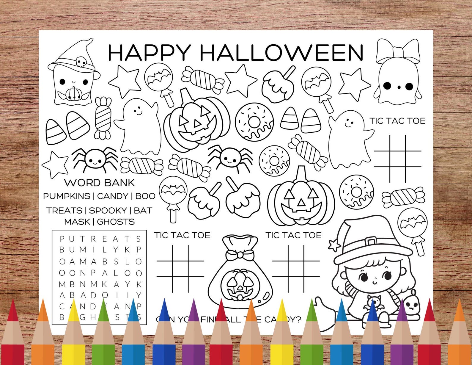 Halloween Activity Placemat | Kids Printable Coloring Sheet | Party ...