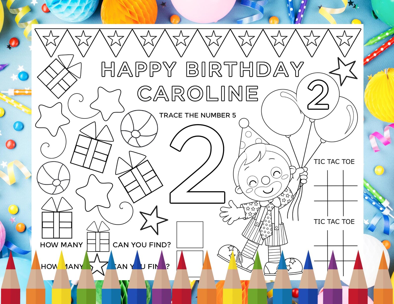 Circus Birthday Coloring Placemat, Carnival Party Favor, Printable ...