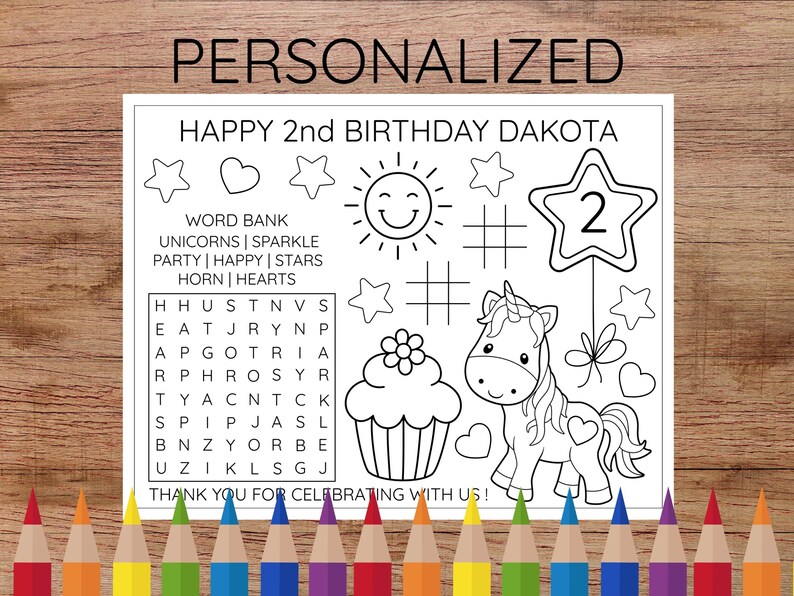 Unicorn Birthday Coloring Placemat – Personalized Name & Age ...