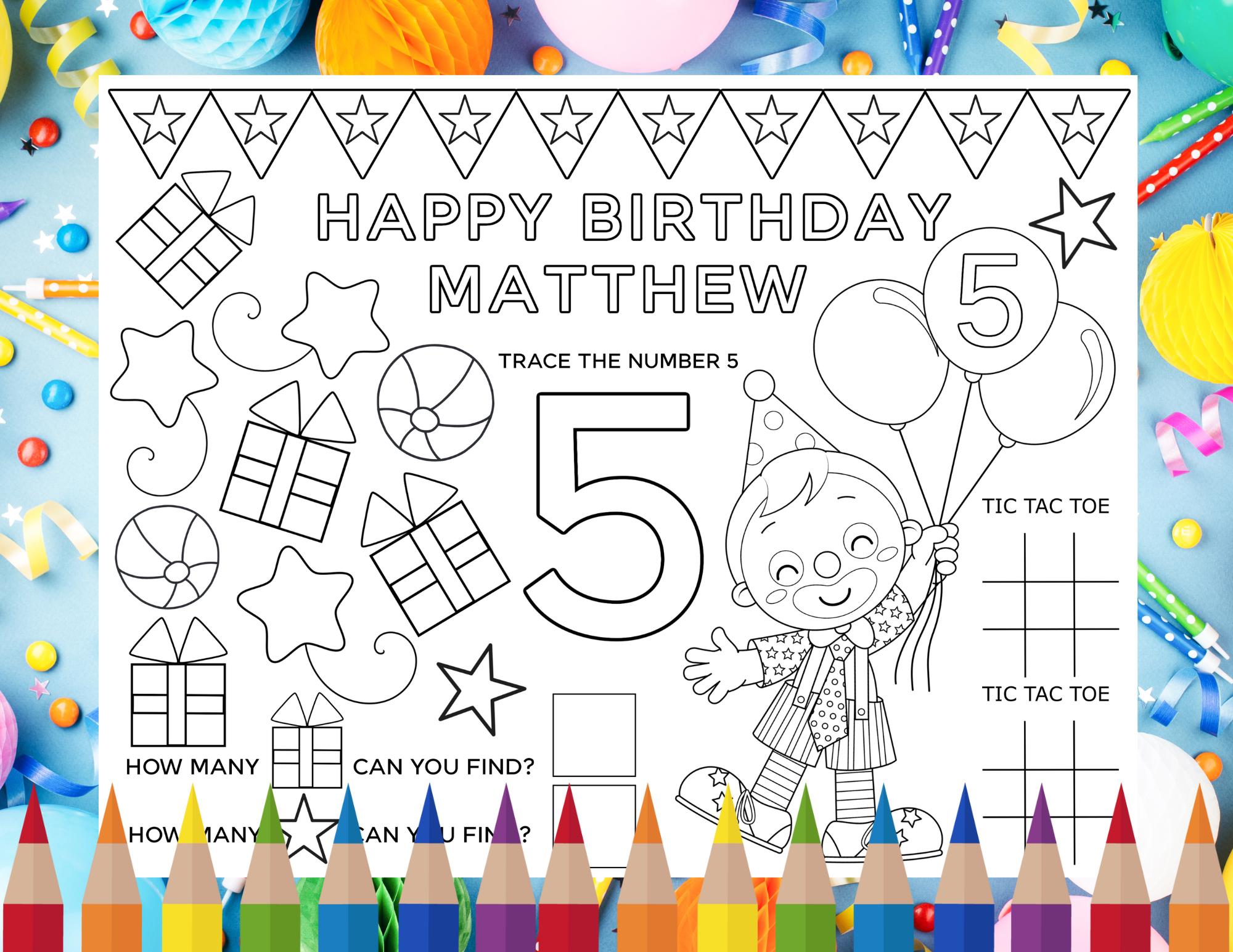 Circus Birthday Coloring Placemat, Carnival Party Favor, Printable ...