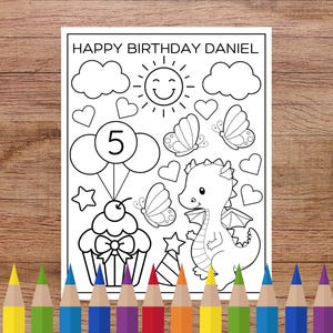 Personalized Unicorn & Dragon Birthday Coloring Placemat Pages | Kids ...
