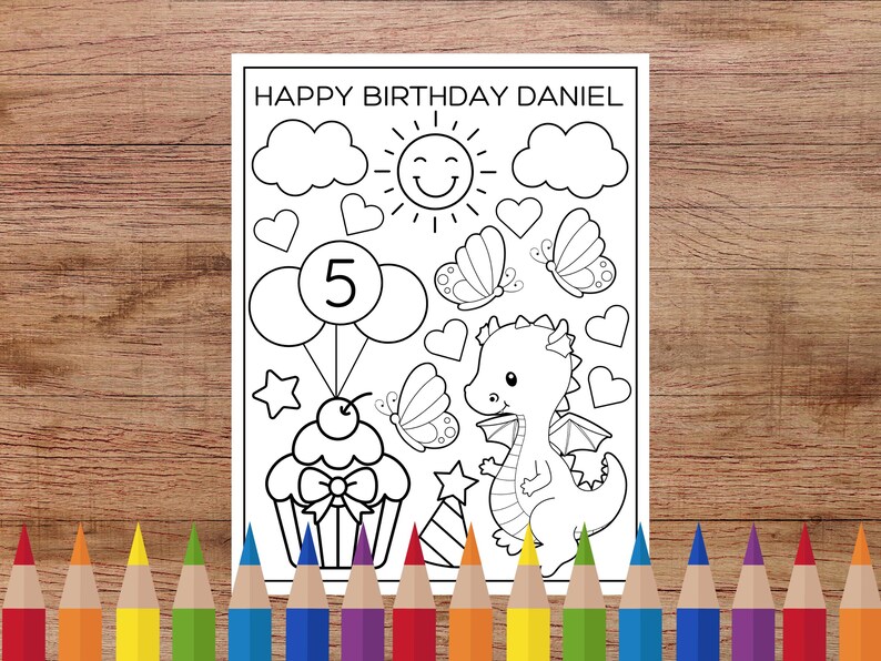 Personalized Unicorn & Dragon Birthday Coloring Placemat Page, Fun Kids ...