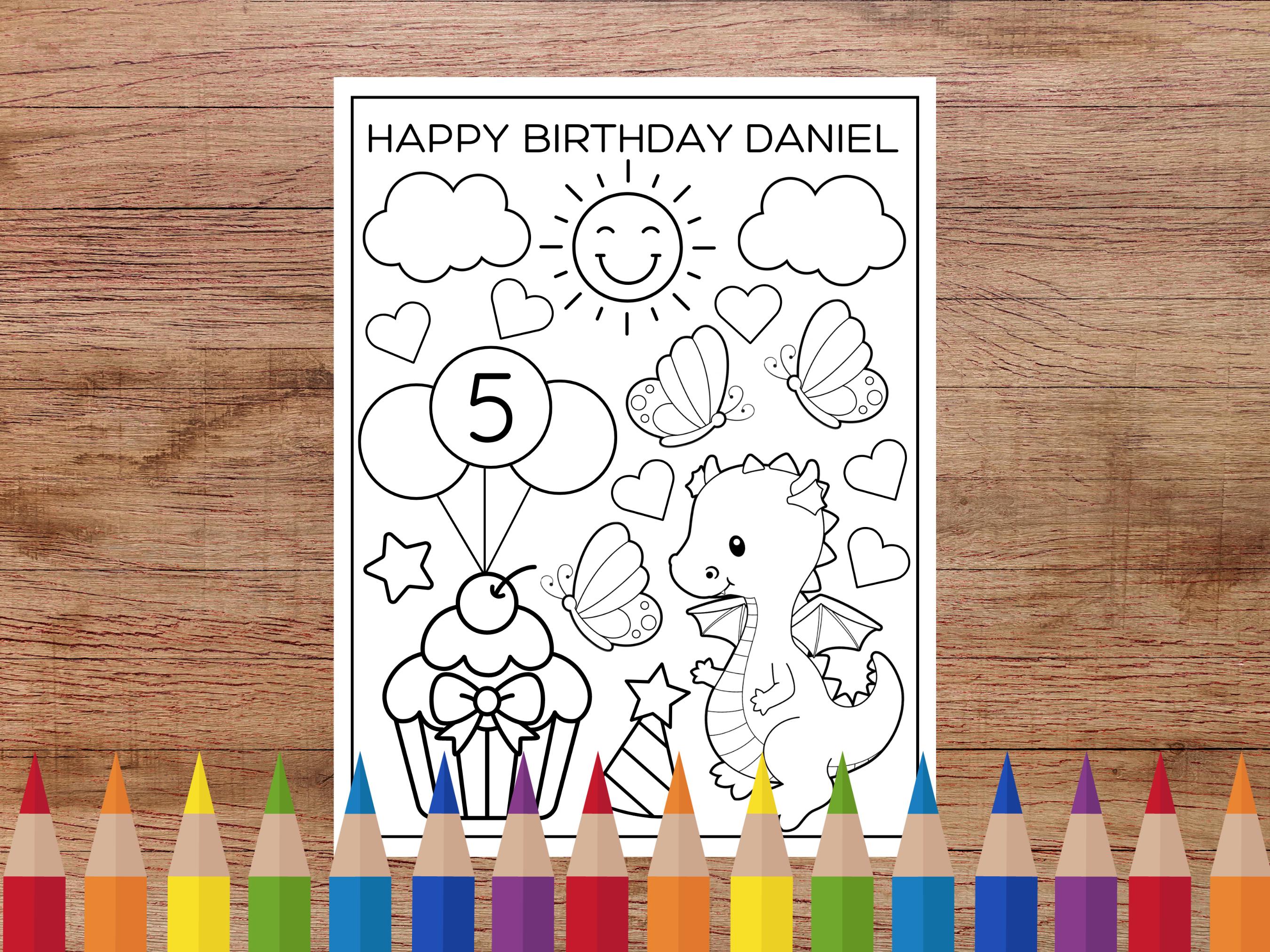 Personalized Unicorn & Dragon Birthday Coloring Placemat Page, Fun Kids ...