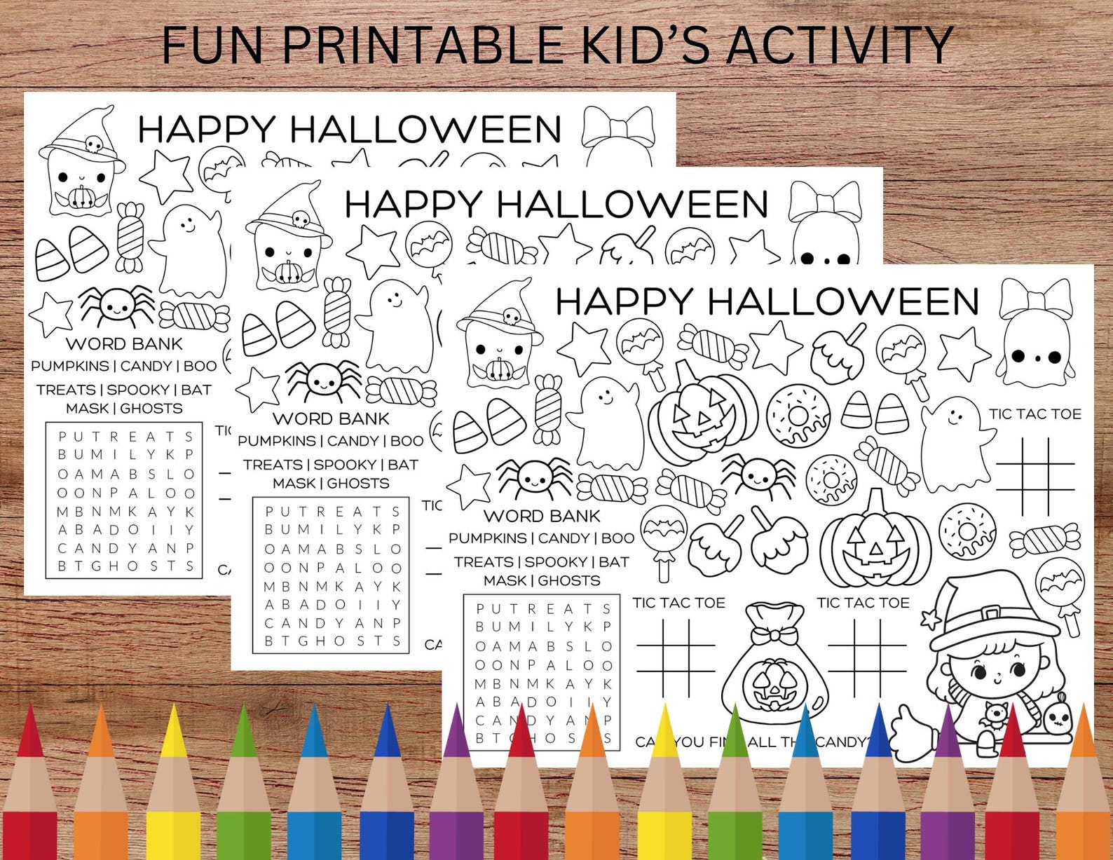 Halloween Activity Placemat | Kids Printable Coloring Sheet | Party ...