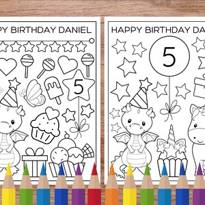 Personalized Unicorn & Dragon Birthday Coloring Placemat Page, Fun Kids ...