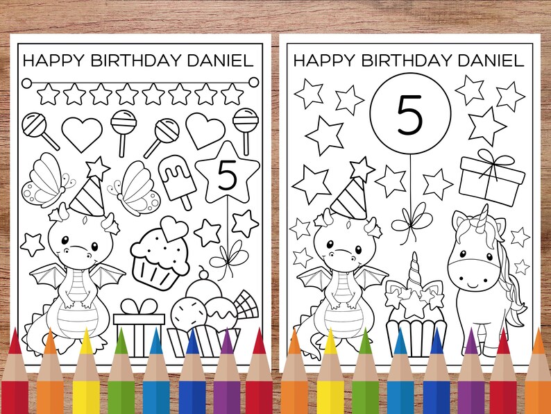 Personalized Unicorn & Dragon Birthday Coloring Placemat Page, Fun Kids ...