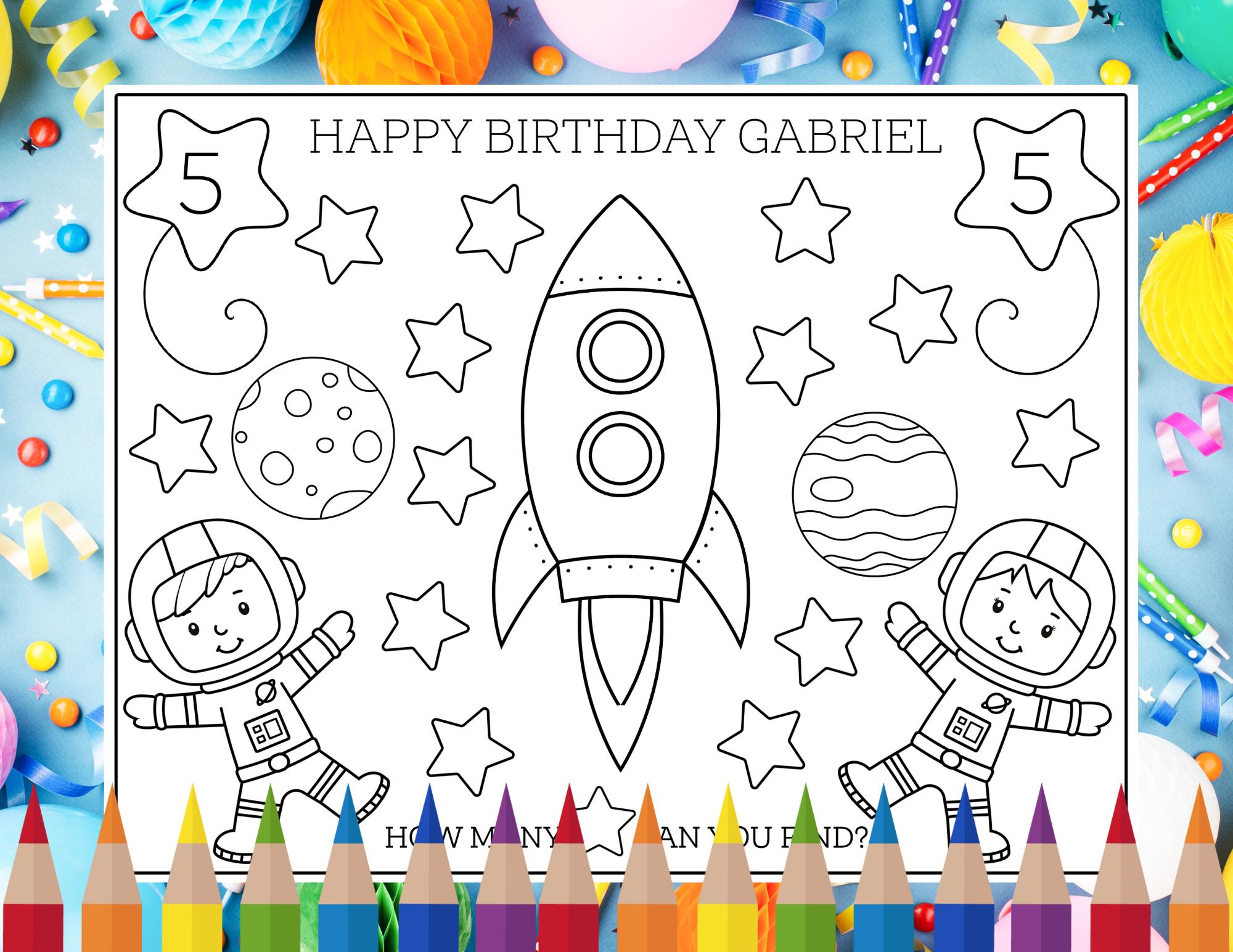 Personalized Outer Space Birthday Coloring Placemat Page, Kid's Fun ...