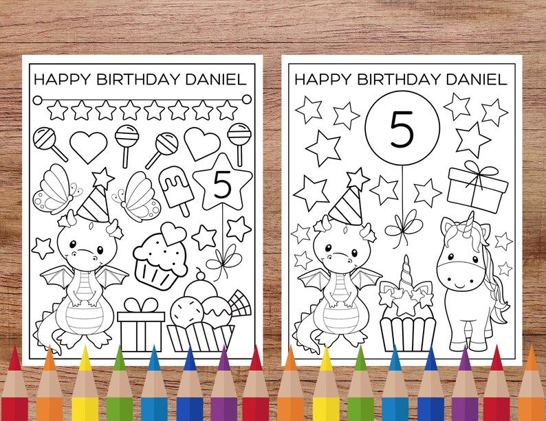 Personalized Unicorn & Dragon Birthday Placemat Coloring Page, Custom ...