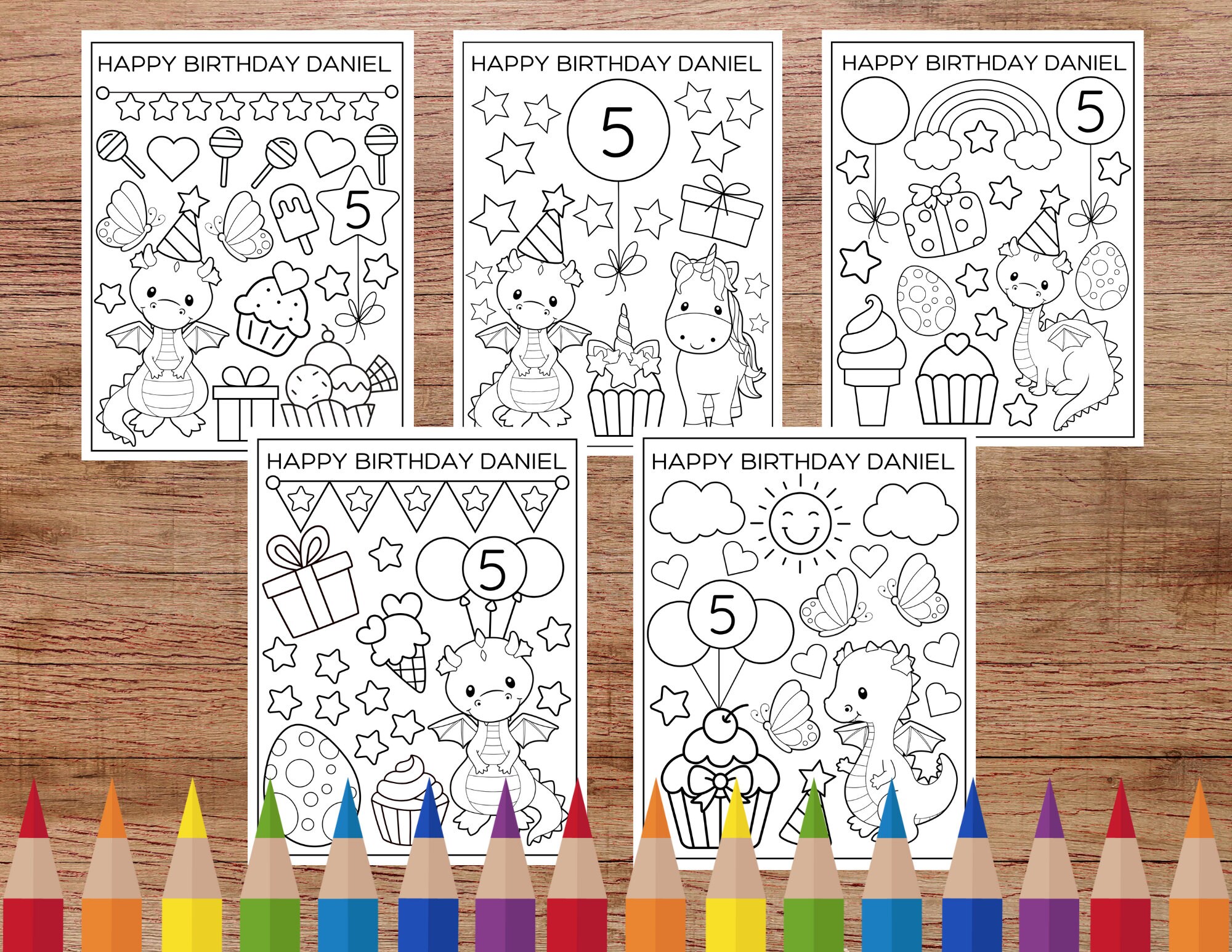 Personalized Unicorn & Dragon Birthday Placemat Coloring Page, Custom ...