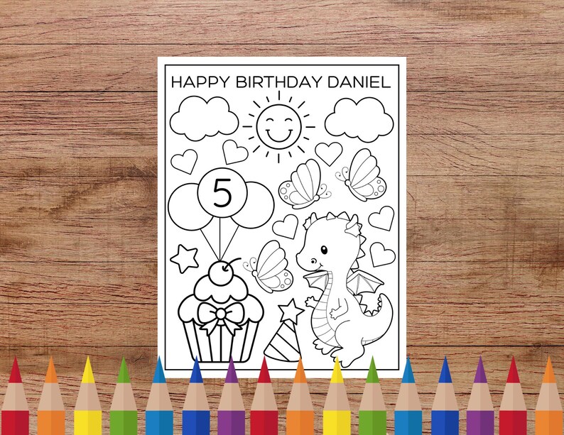 Personalized Unicorn & Dragon Birthday Placemat Coloring Page, Custom ...