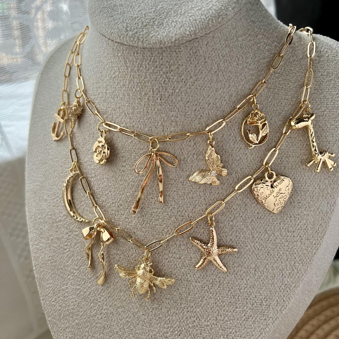 Create Your Own Custom Charm Necklace, Gold Multi Charm Necklace ...