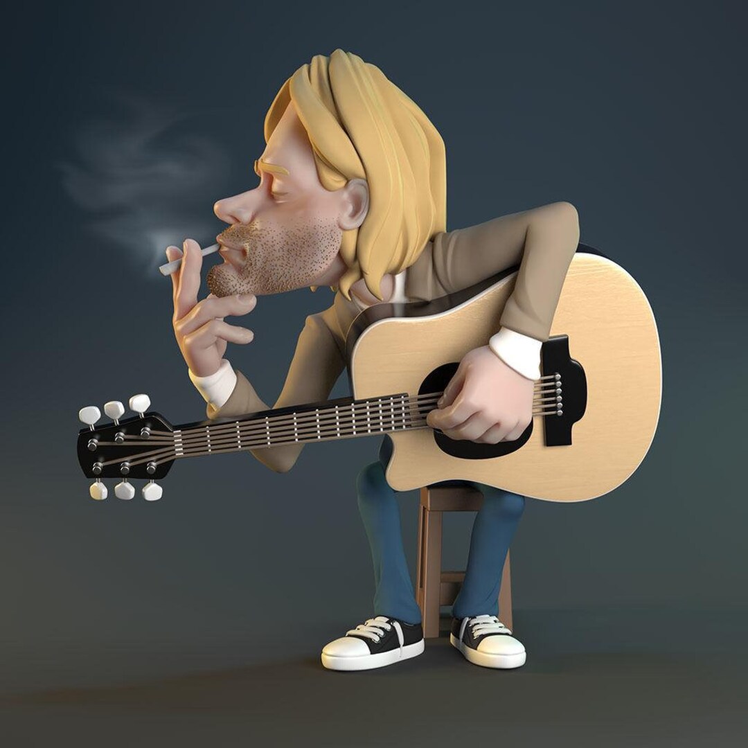 Kurt Cobain Cartoon 3D Hand Painted Figurine Nirvana Rock Legend ...
