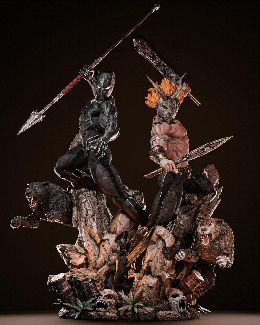 Black Panther and Killmonger Figures / 4 Heads! / Handmade Ultra ...