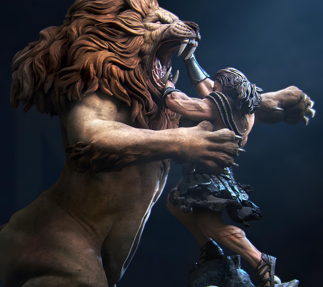 Heracles Vs Nemean Lion Hand Painted Collectible Figure, Mythology ...