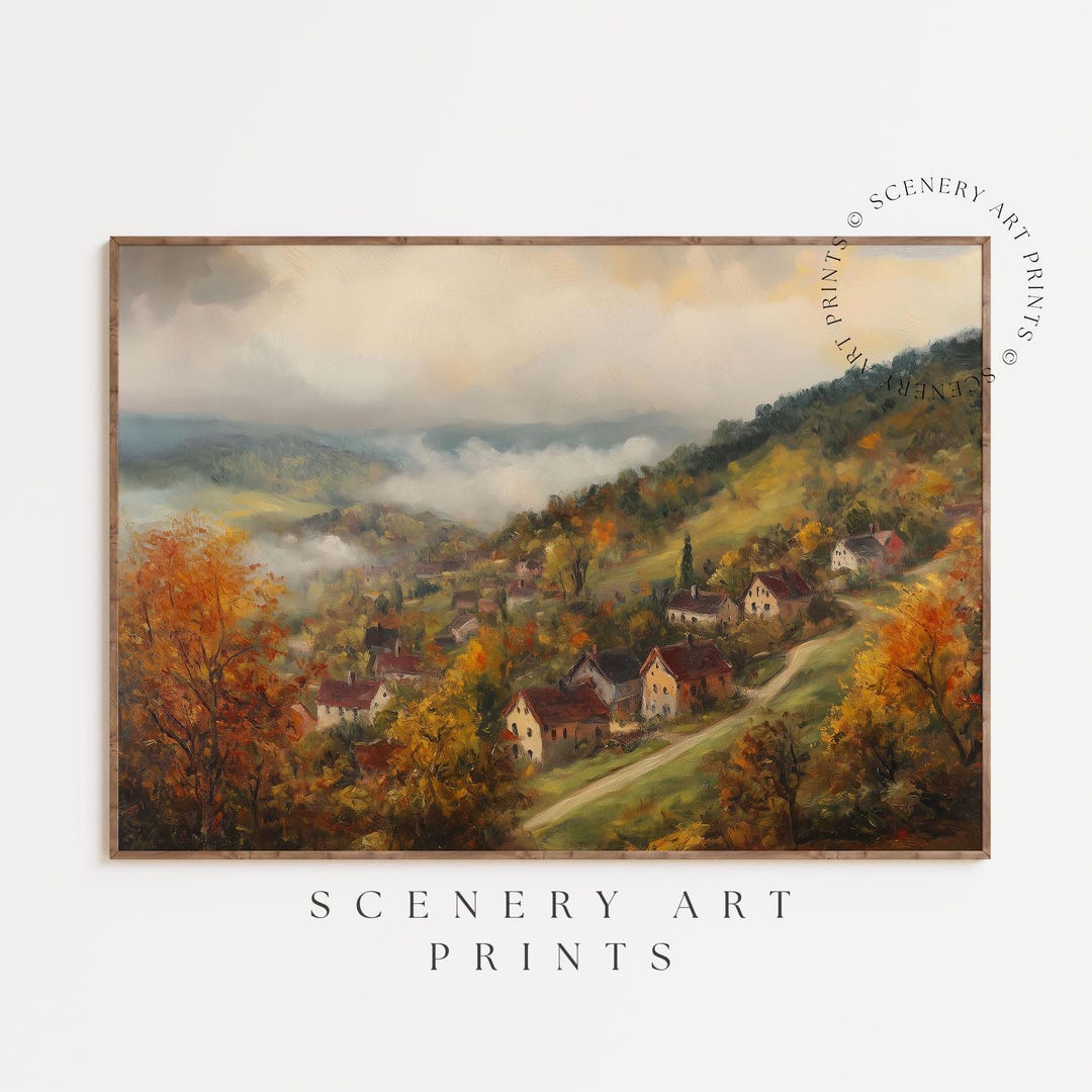 Printable Fall Countryside Wall Art - Serene Autumn Scenery Painting ...