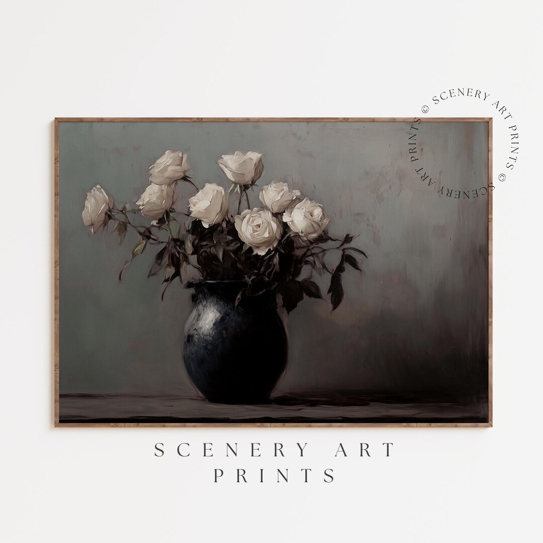 PRINTABLE White Roses Wall Art - Antique Flowers Print - Rustic Love ...