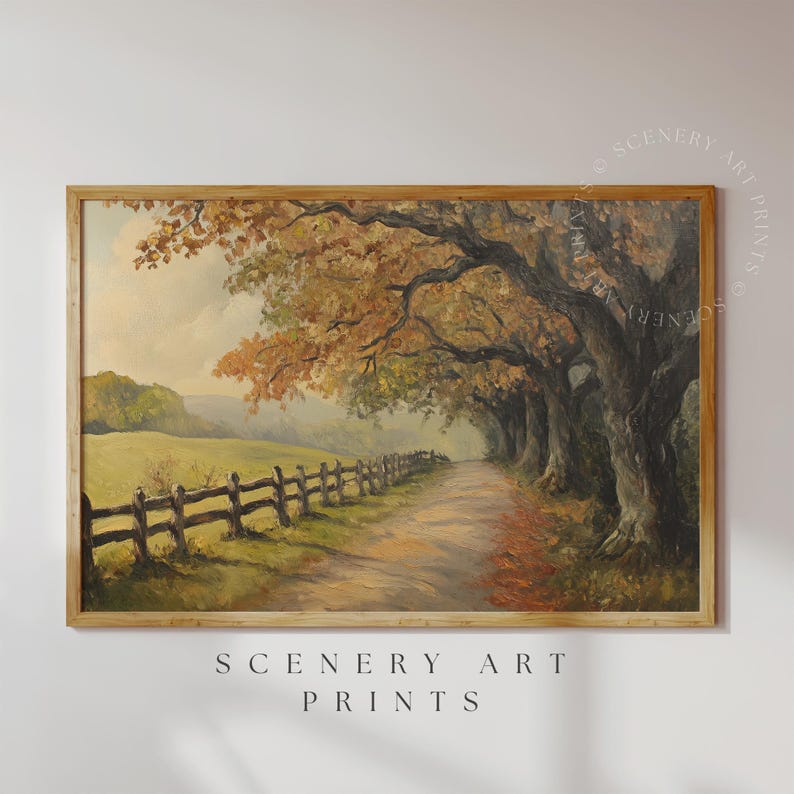Printable Fall Wall Decor - Autumnal Countryside Scenery Art - Vintage ...