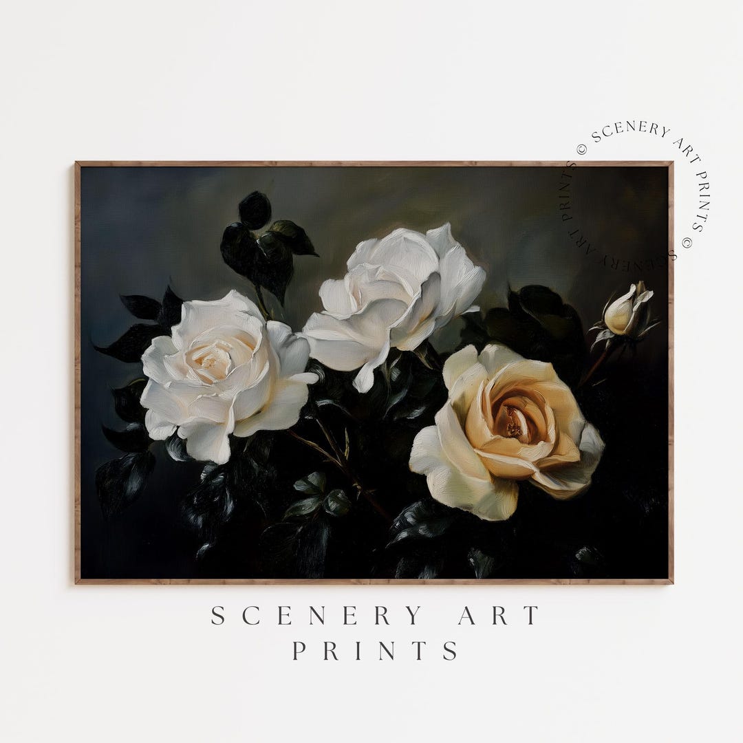Printable White Roses Wall Art - White Flowers Print - Rustic Love ...