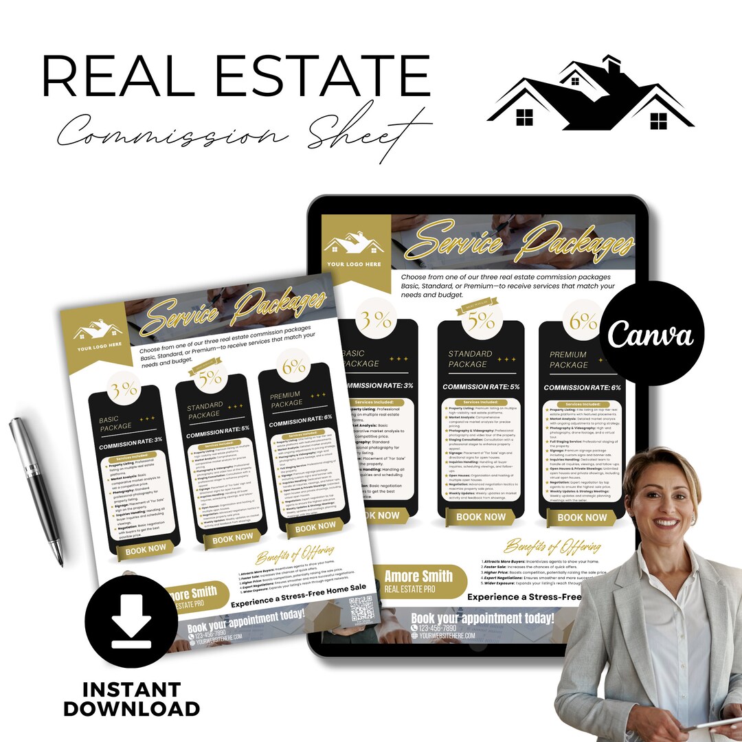 Real Estate Commission Sheet Template | Branding | Flyer | Checklist ...