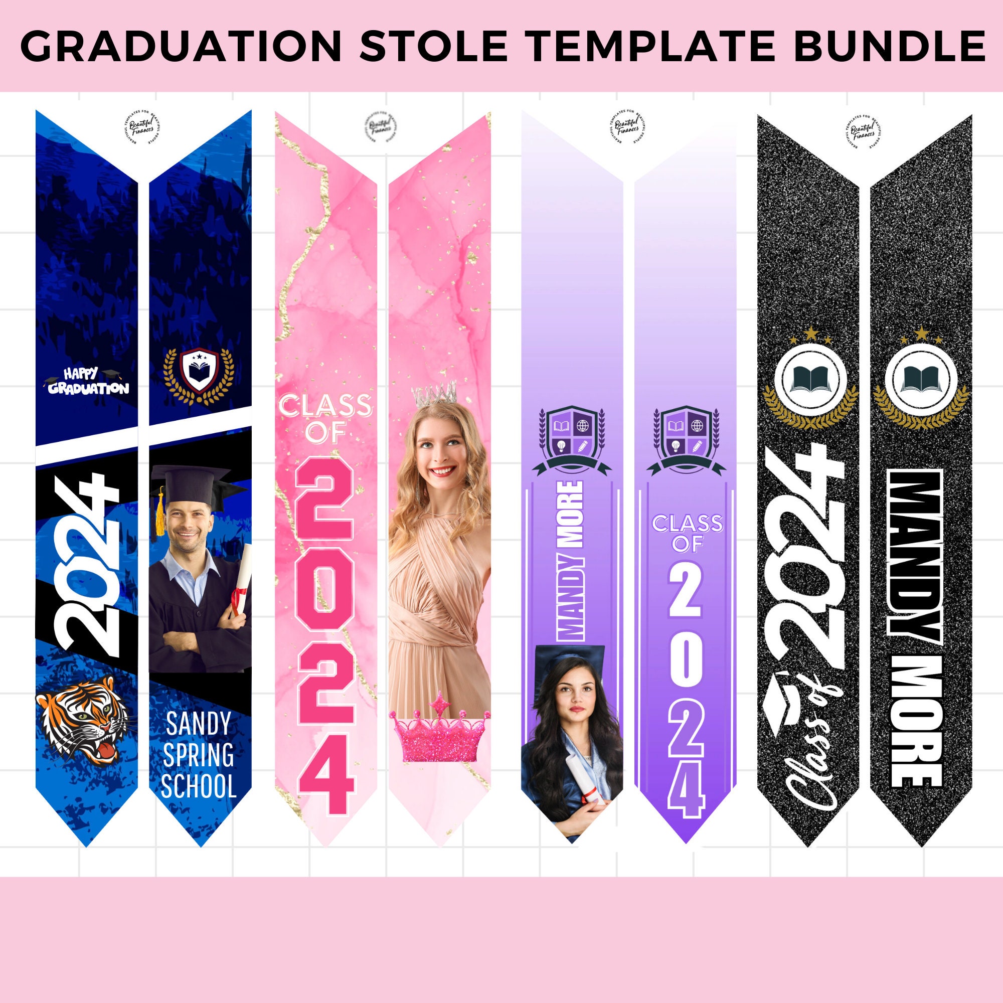 Graduation Stole Template Bundle | Grad Sash Design Editable in Canva ...